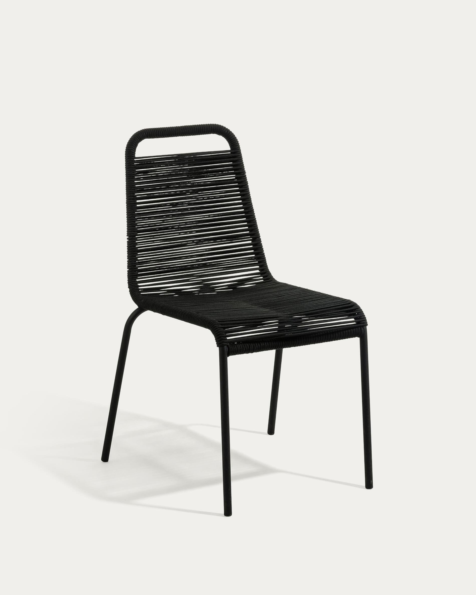 Lambton stackable chair in black rope and steel with black finish ...